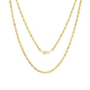 nuragold 10k yellow gold 3mm diamond cut rope chain lightweight necklace, mens womens jewelry 16" 18" 20" 22" 24" 26" 28" 30"