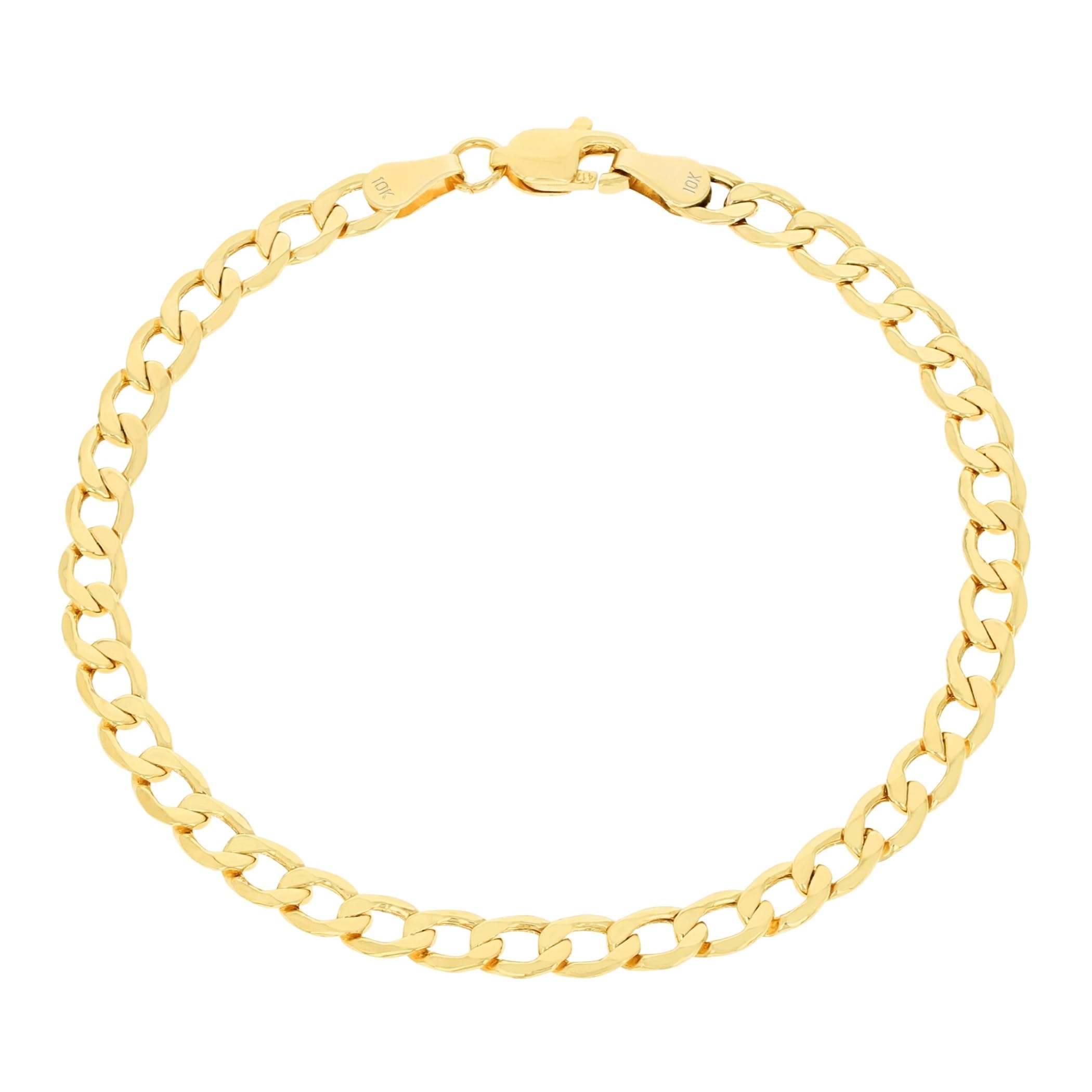 Nuragold 10k Yellow Gold 4.5mm Cuban Curb Link Chain Bracelet, Mens Womens Jewelry 7" 7.5" 8" 8.5" 9"