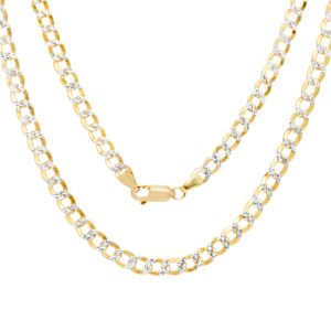 nuragold 14k yellow gold 4.5mm cuban chain curb link diamond cut pave two tone pendant necklace, mens womens jewelry 16" 18" 20" 22" 24" 26"