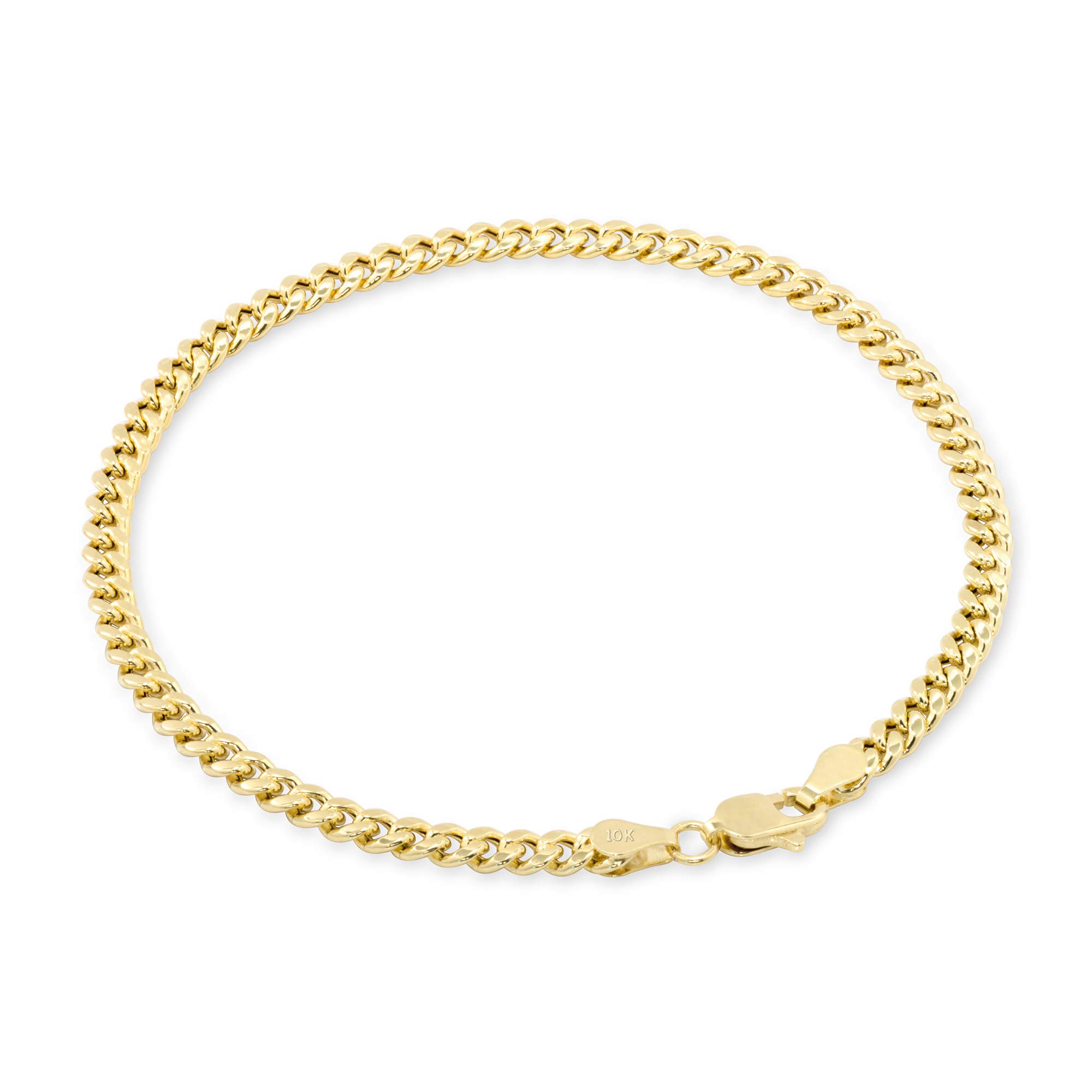 Nuragold 10k Yellow Gold 4mm Miami Cuban Link Chain Bracelet, Mens Womens Jewelry 7" 7.5" 8" 8.5" 9"