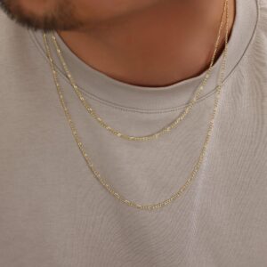 Nuragold 10k Yellow Gold 2.5mm Figaro Chain Link Pendant Necklace, Mens Womens Jewelry 16" 18" 20" 22" 24" 26"