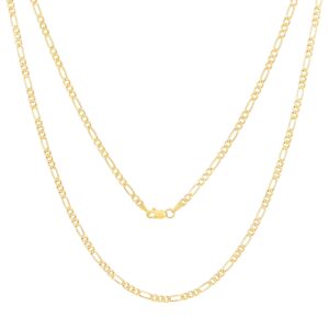 Nuragold 10k Yellow Gold 2.5mm Figaro Chain Link Pendant Necklace, Mens Womens Jewelry 16" 18" 20" 22" 24" 26"