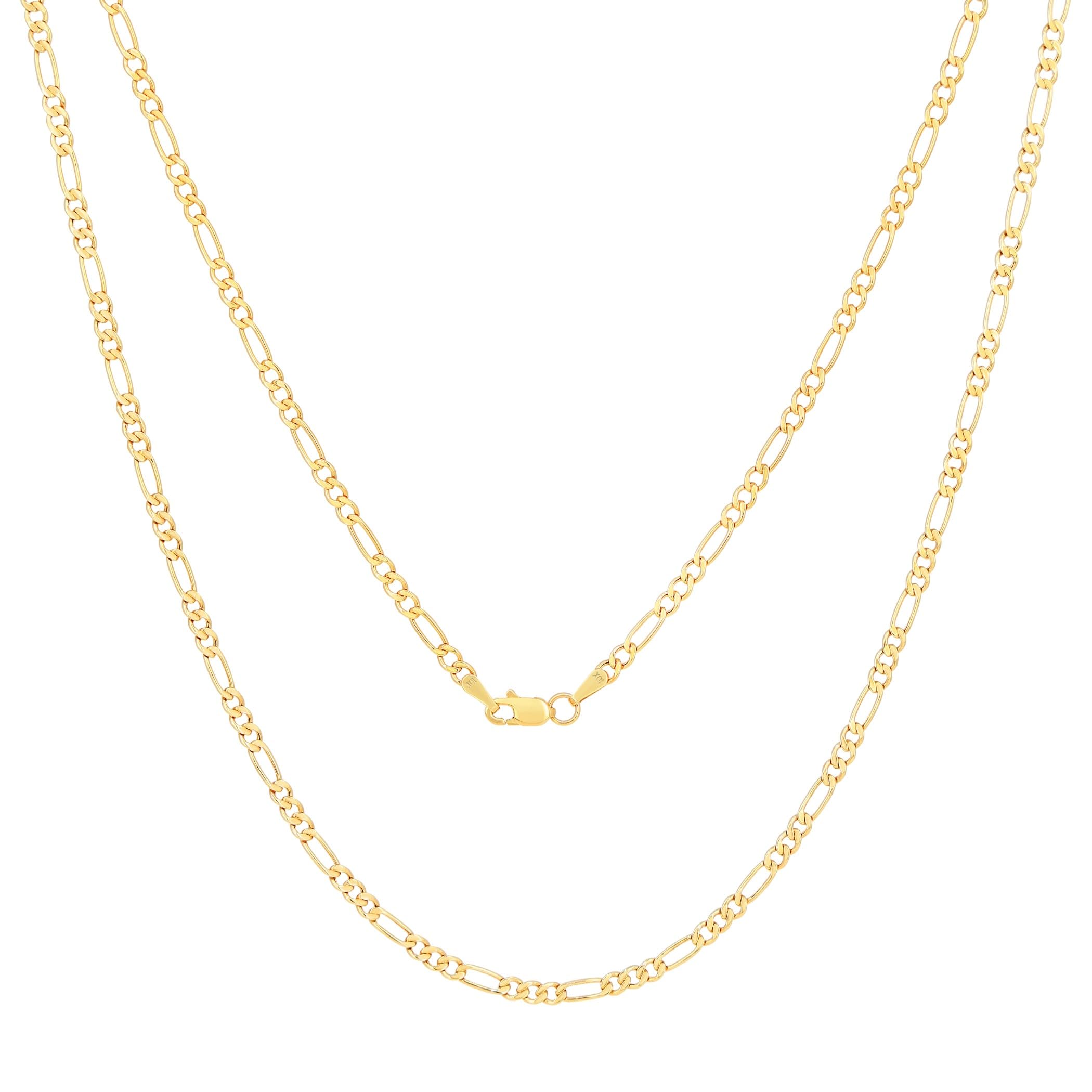 Nuragold 10k Yellow Gold 2.5mm Figaro Chain Link Pendant Necklace, Mens Womens Jewelry 16" 18" 20" 22" 24" 26"