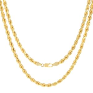 nuragold 10k yellow gold 5mm rope chain diamond cut necklace, mens womens jewelry 16" 18" 20" 22" 24" 26" 28" 30"