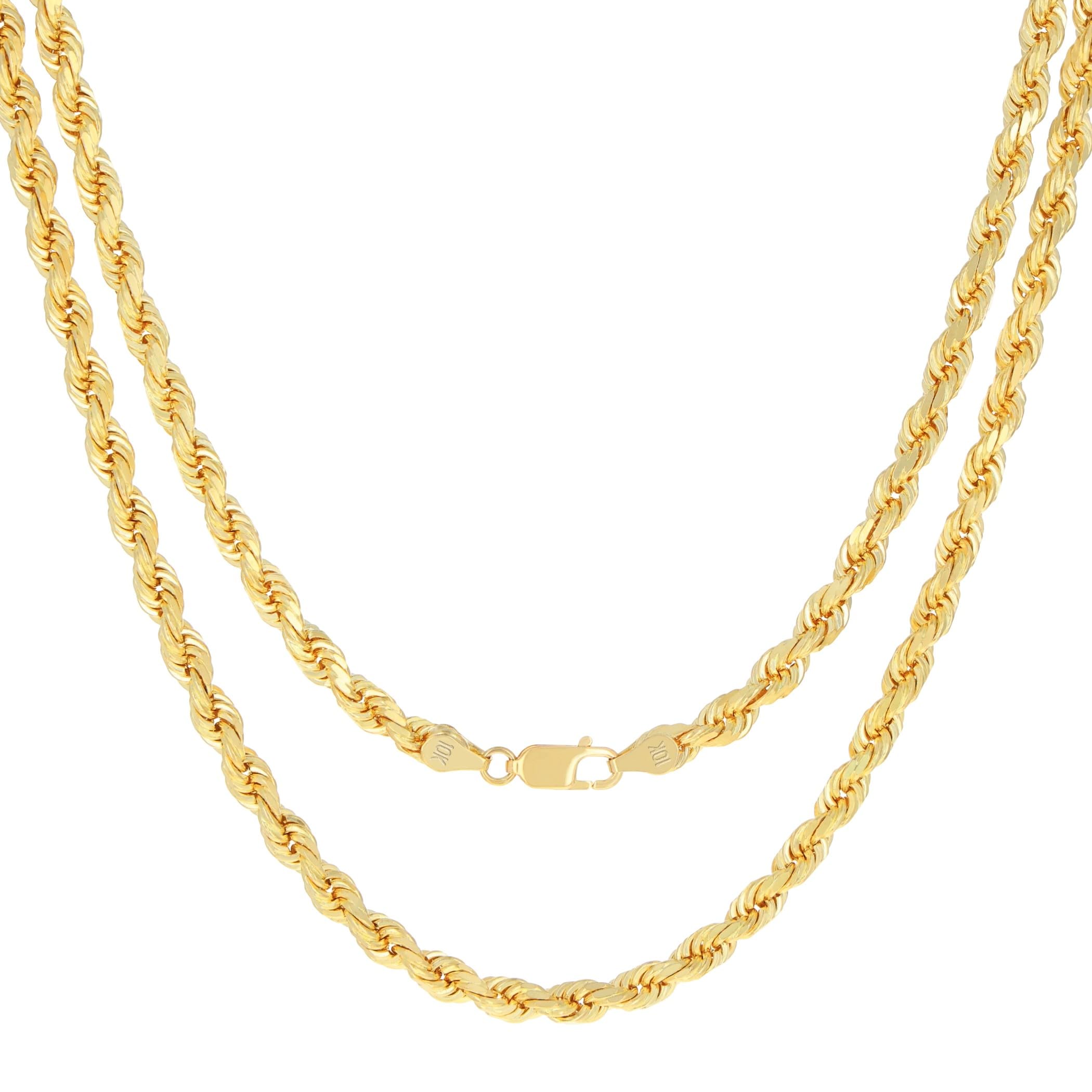 Nuragold 10k Yellow Gold 5mm Rope Chain Diamond Cut Necklace, Mens Womens Jewelry 16" 18" 20" 22" 24" 26" 28" 30"