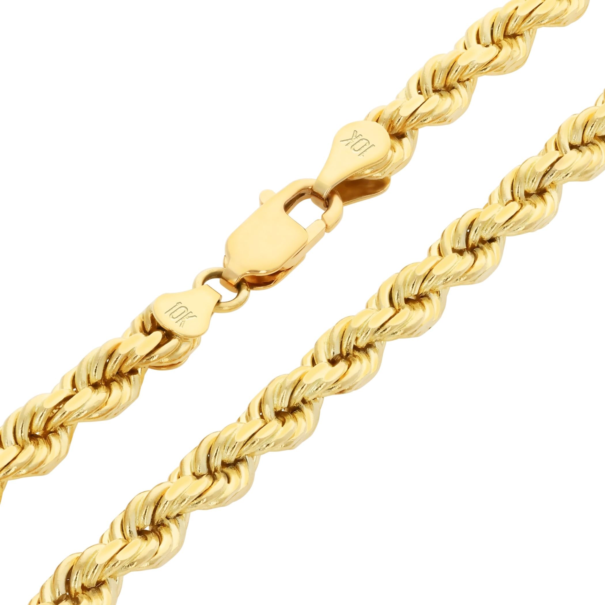 Nuragold 10k Yellow Gold 5mm Rope Chain Diamond Cut Necklace, Mens Womens Jewelry 16" 18" 20" 22" 24" 26" 28" 30"