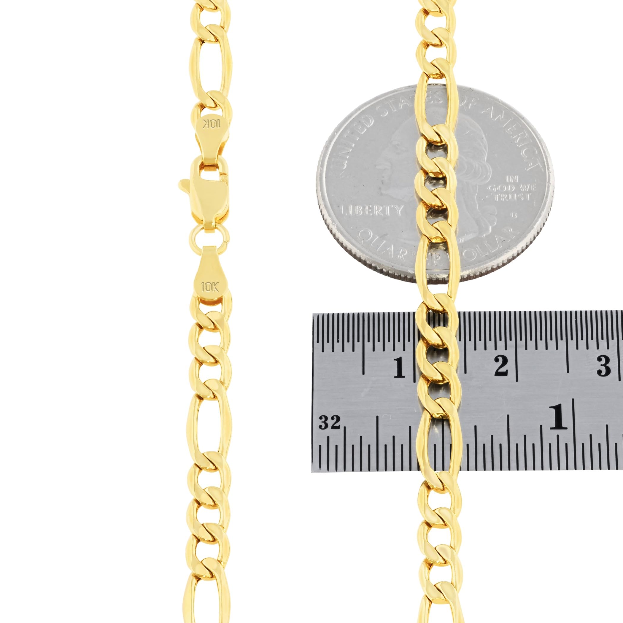 Nuragold 10k Yellow Gold 4.5mm Figaro Chain Link Pendant Necklace, Mens Womens Jewelry 16" 18" 20" 22" 24" 26" 28" 30"