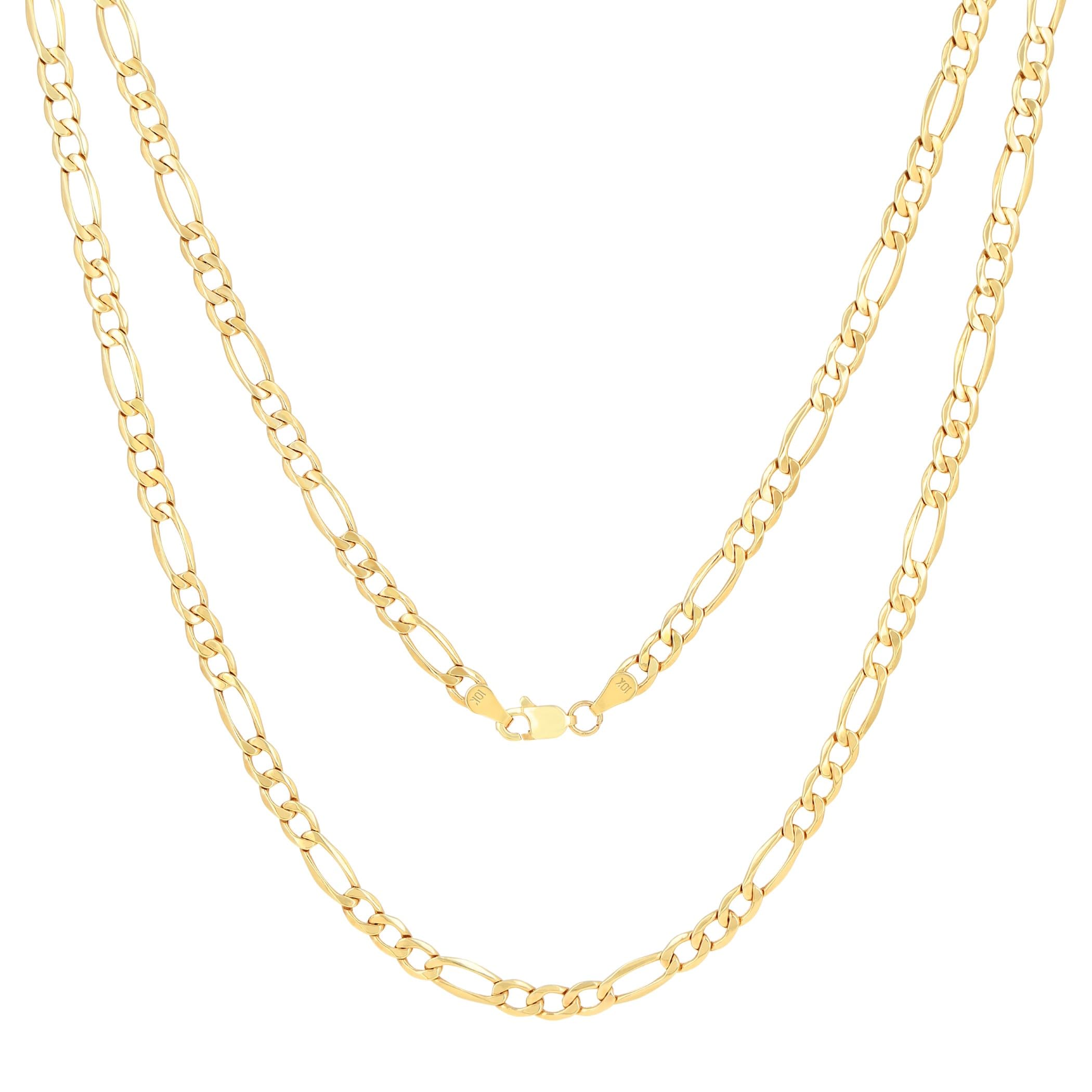 Nuragold 10k Yellow Gold 4.5mm Figaro Chain Link Pendant Necklace, Mens Womens Jewelry 16" 18" 20" 22" 24" 26" 28" 30"