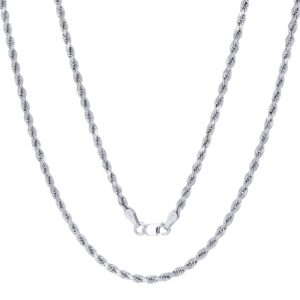 nuragold 14k white gold 2.5mm rope chain diamond cut pendant necklace, mens womens jewelry 14" 16" 18" 20" 22" 24" 26" 28" 30"