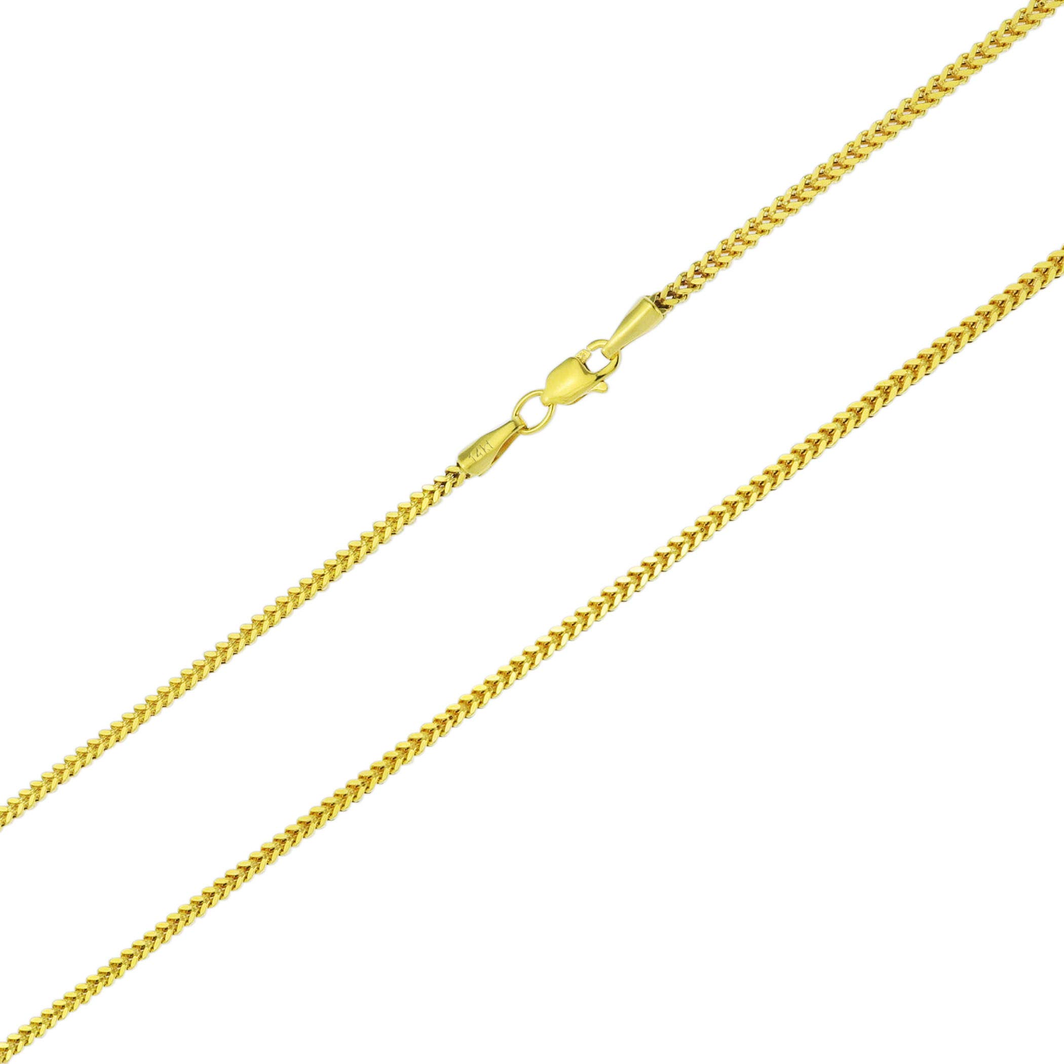 Nuragold 14k Yellow Gold 2mm Franco Chain Box Square Wheat Pendant Necklace, Mens Womens Jewelry 16" 18" 20" 22" 24"