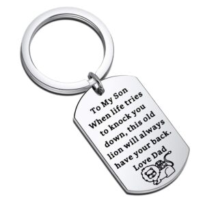 bekech inspirational keychain gifts to my son this old lion will always have your back dog tag keychain son gifts from dad for graduation birthday (silver)