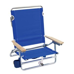 rio brands 5 position classic lay flat beach chair with backpack straps, polyester, blue, 8.5"