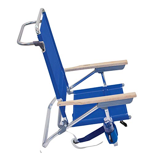 Rio Brands 5 Position Classic Lay Flat Beach Chair with Backpack Straps, Polyester, Blue, 8.5"