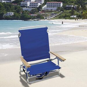 Rio Brands 5 Position Classic Lay Flat Beach Chair with Backpack Straps, Polyester, Blue, 8.5"