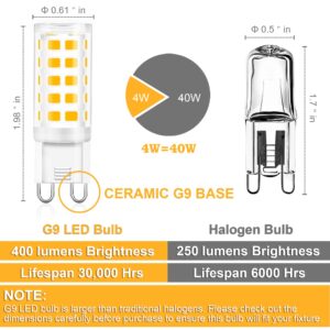 GOLSPARK G9 Led Bulbs, 4W Chandelier Light Bulbs (40W Halogen Equivalent),3000K Soft White, G9 Bi Pin Base,Non-dimmable,360 Degrees Beam Angle,400LM,Pack of 6