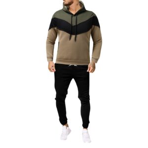 wocachi mens patchwork tracksuit button t-shirts pants sweatshirt drawstring sweatpants sets color block sports suit 2022 fall winter slim fit outdoor under 20 dollars 2pcs sets home workout