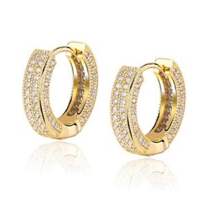 topgrillz 14k gold plated iced out hypoallergenic cubic zirconia huggie cartilage cuff hoop earrings for women (gold)