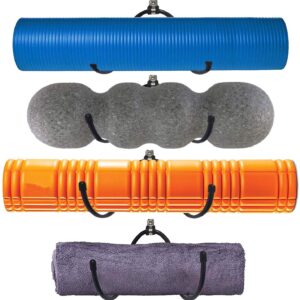 Metal Adjustable Wall Rack, Multi-Purpose Shelf for Foam Roller Racks Yoga Mat Storage Exercise Mat Organizer Bath Towels Holder for Your Fitness Class or Home Gym Bathroom, Up to 20Lbs - （4 Pack）