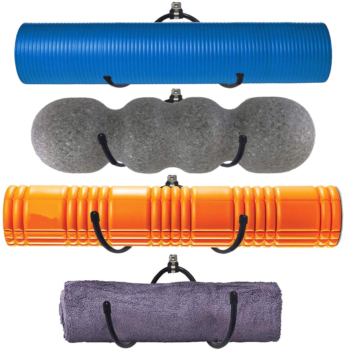 Metal Adjustable Wall Rack, Multi-Purpose Shelf for Foam Roller Racks Yoga Mat Storage Exercise Mat Organizer Bath Towels Holder for Your Fitness Class or Home Gym Bathroom, Up to 20Lbs - （4 Pack）