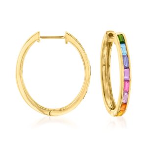 ross-simons 1.30 ct. t.w. multi-gem hoop earrings in 18kt gold over sterling