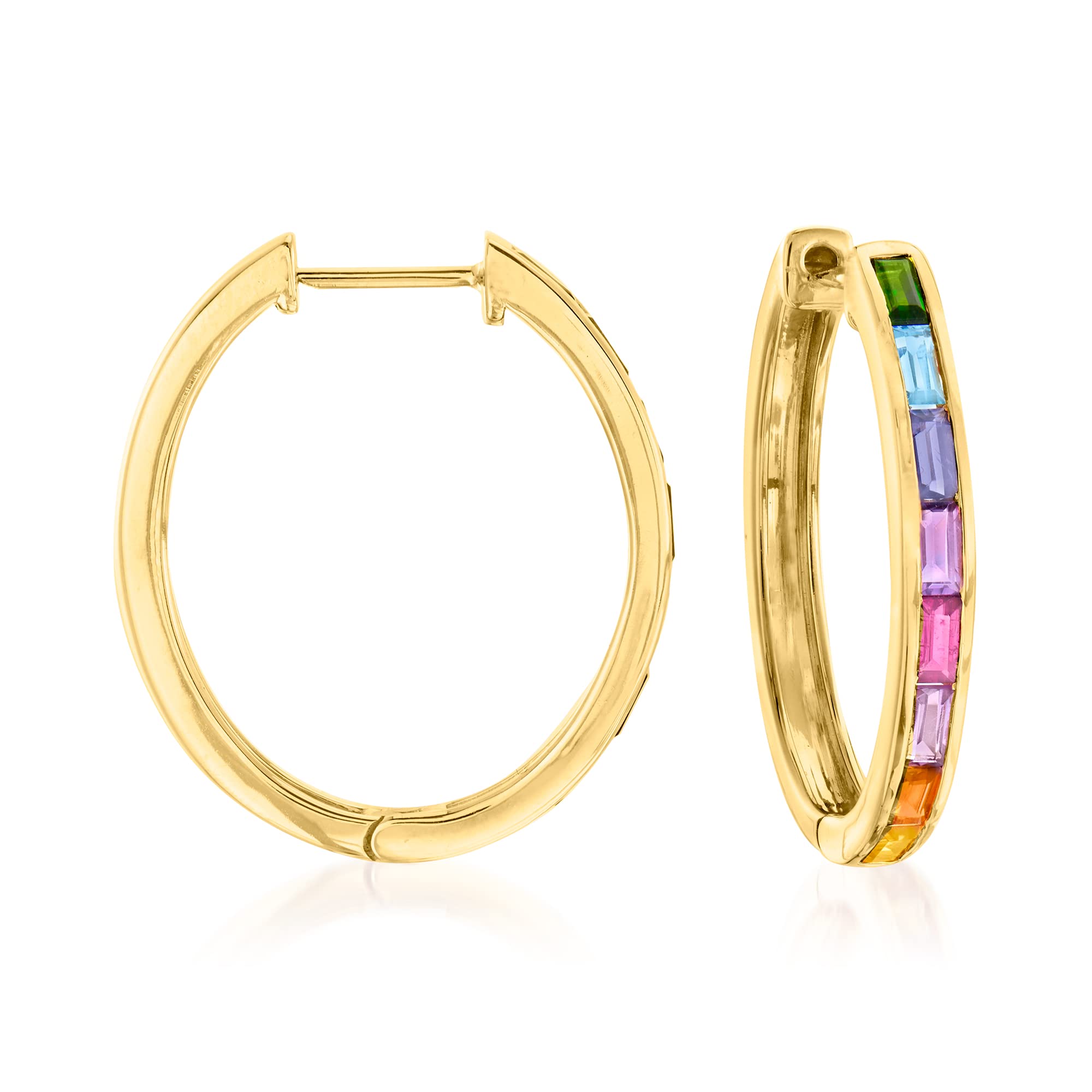 Ross-Simons 1.30 ct. t.w. Multi-Gem Hoop Earrings in 18kt Gold Over Sterling