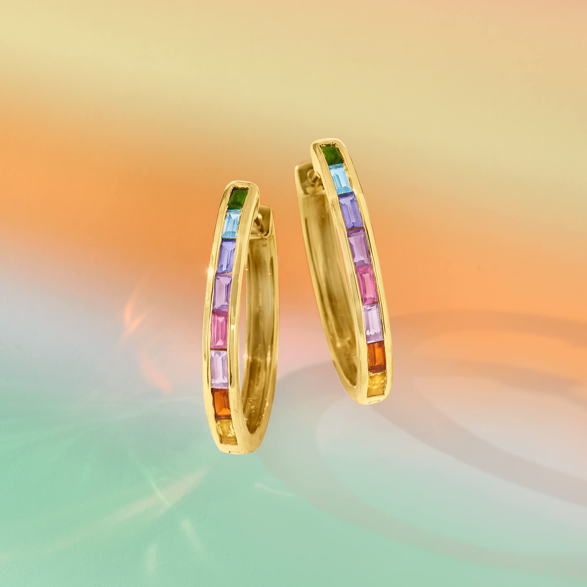 Ross-Simons 1.30 ct. t.w. Multi-Gem Hoop Earrings in 18kt Gold Over Sterling