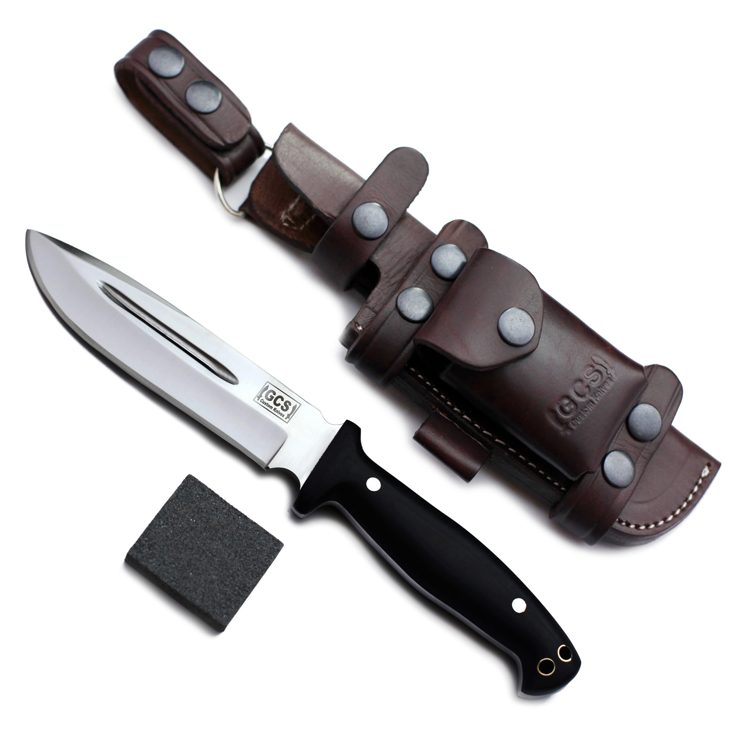 GCS Handmade G10 Handle D2 Tool Steel Tactical knife Hunting Knife Camp Knife with leather sheath Full tang blade designed for Hunting & EDC GCS 232