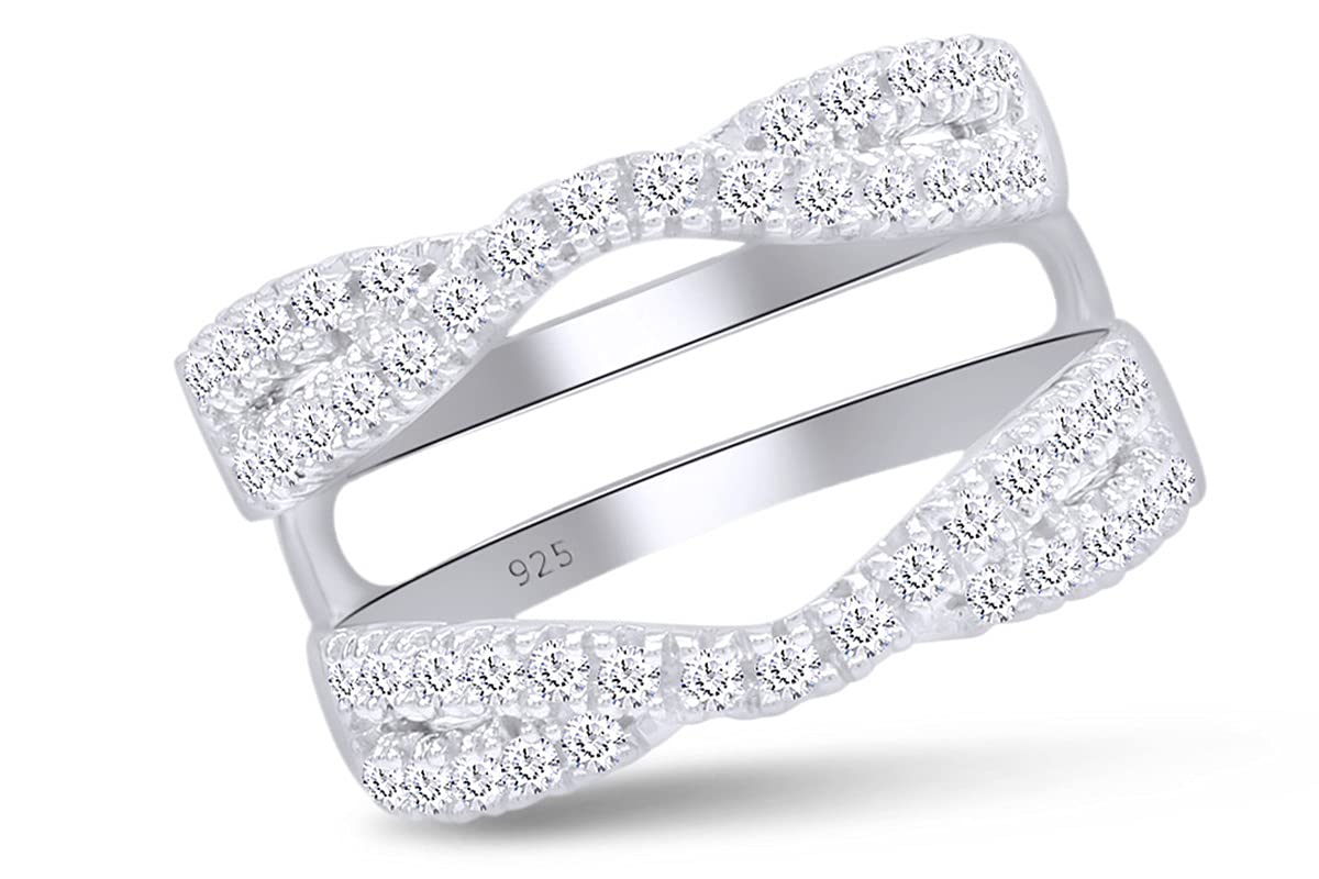 AFFY 1.00 Ct. Double Infinity Wedding Ring Guard Enhancer In 14k White Gold Plated 925 Sterling Silver with Cubic Zirconia Ring Size-7