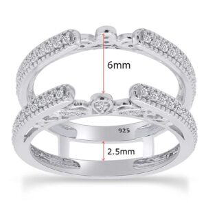 AFFY 0.33 Ct. Millgrained Cathedral Ring Enhancer Guard with Cubic Zirconia 1/3 Carat in 14K White Gold Over in Sterling Silver Ring Size-6