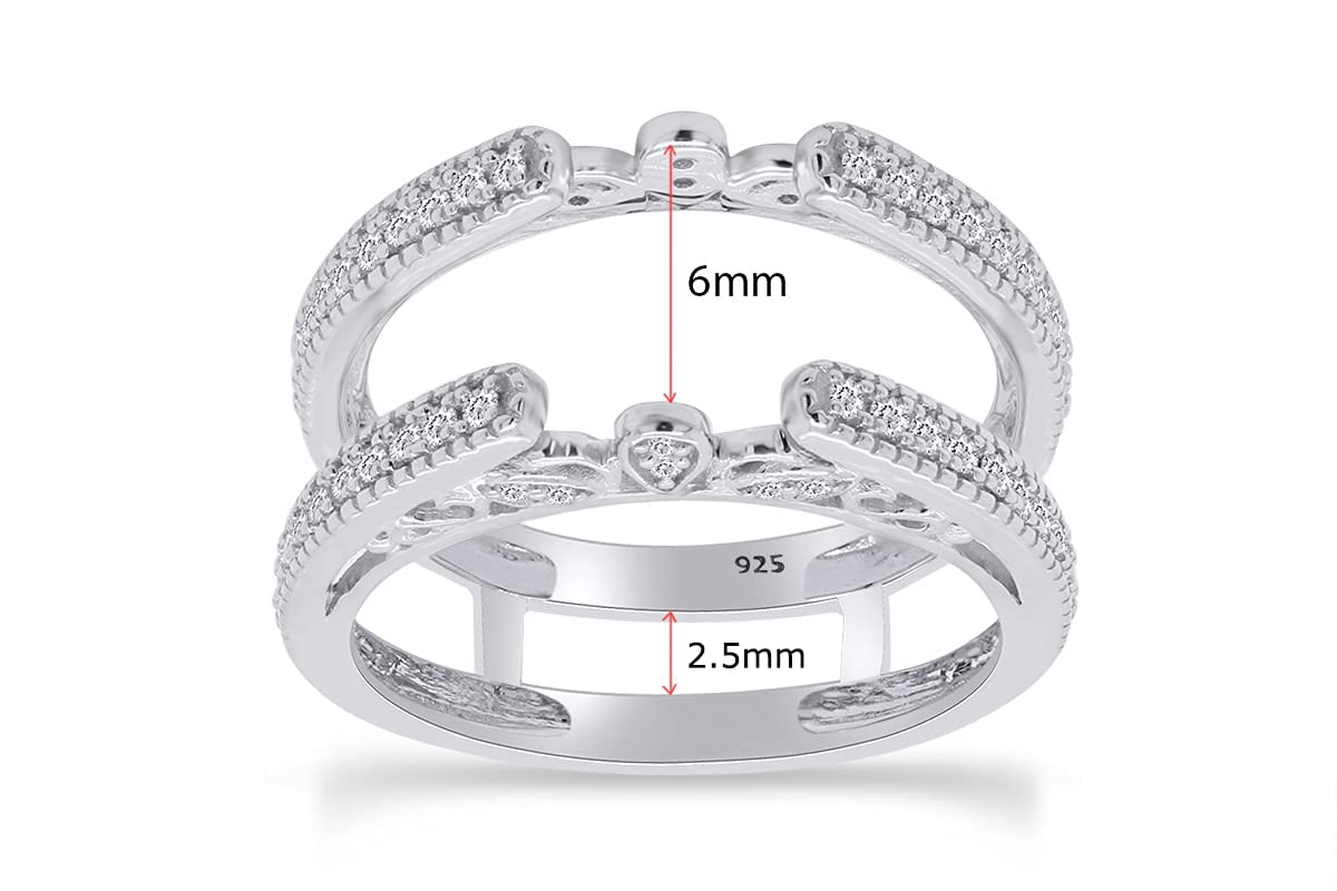 AFFY 0.33 Ct. Millgrained Cathedral Ring Enhancer Guard with Cubic Zirconia 1/3 Carat in 14K White Gold Over in Sterling Silver Ring Size-6