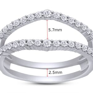 AFFY 0.50 Carat Round Sparkling White Cubic Zirconia Curve Enhancer Guard 14k White Gold Over Sterling Silver Ring Size-7