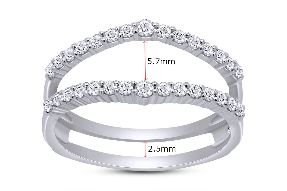 AFFY 0.50 Carat Round Sparkling White Cubic Zirconia Curve Enhancer Guard 14k White Gold Over Sterling Silver Ring Size-7