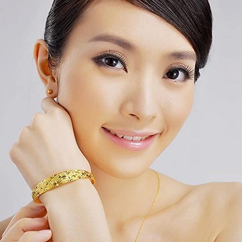 4U 18k Yellow Gold Diamond Cut Classical Adjustable Bangle Bracelet for Women