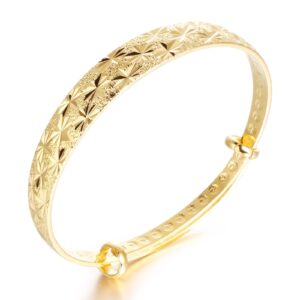 4u 18k yellow gold diamond cut classical adjustable bangle bracelet for women