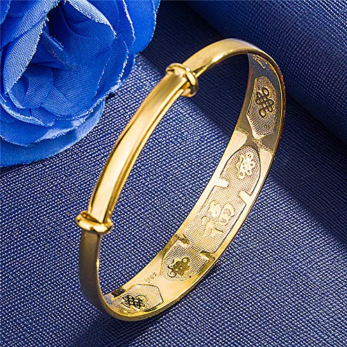 4U 18k Yellow Gold Diamond Cut Classical Adjustable Bangle Bracelet for Women