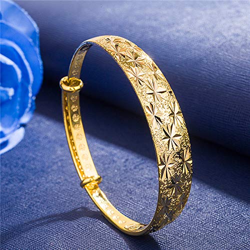 4U 18k Yellow Gold Diamond Cut Classical Adjustable Bangle Bracelet for Women