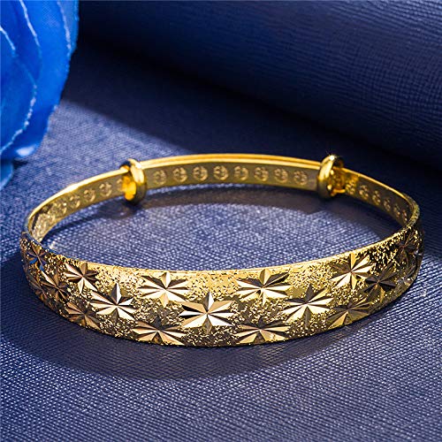 4U 18k Yellow Gold Diamond Cut Classical Adjustable Bangle Bracelet for Women