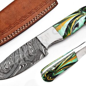 Smart & Sharp Custom Handmade Damascus Steel Hunting Knife/Skinning Knife AA-17227, 17228, 17229, 17230, 17231 and 17232 (Olive, Yellow and Sky Blue Resin)