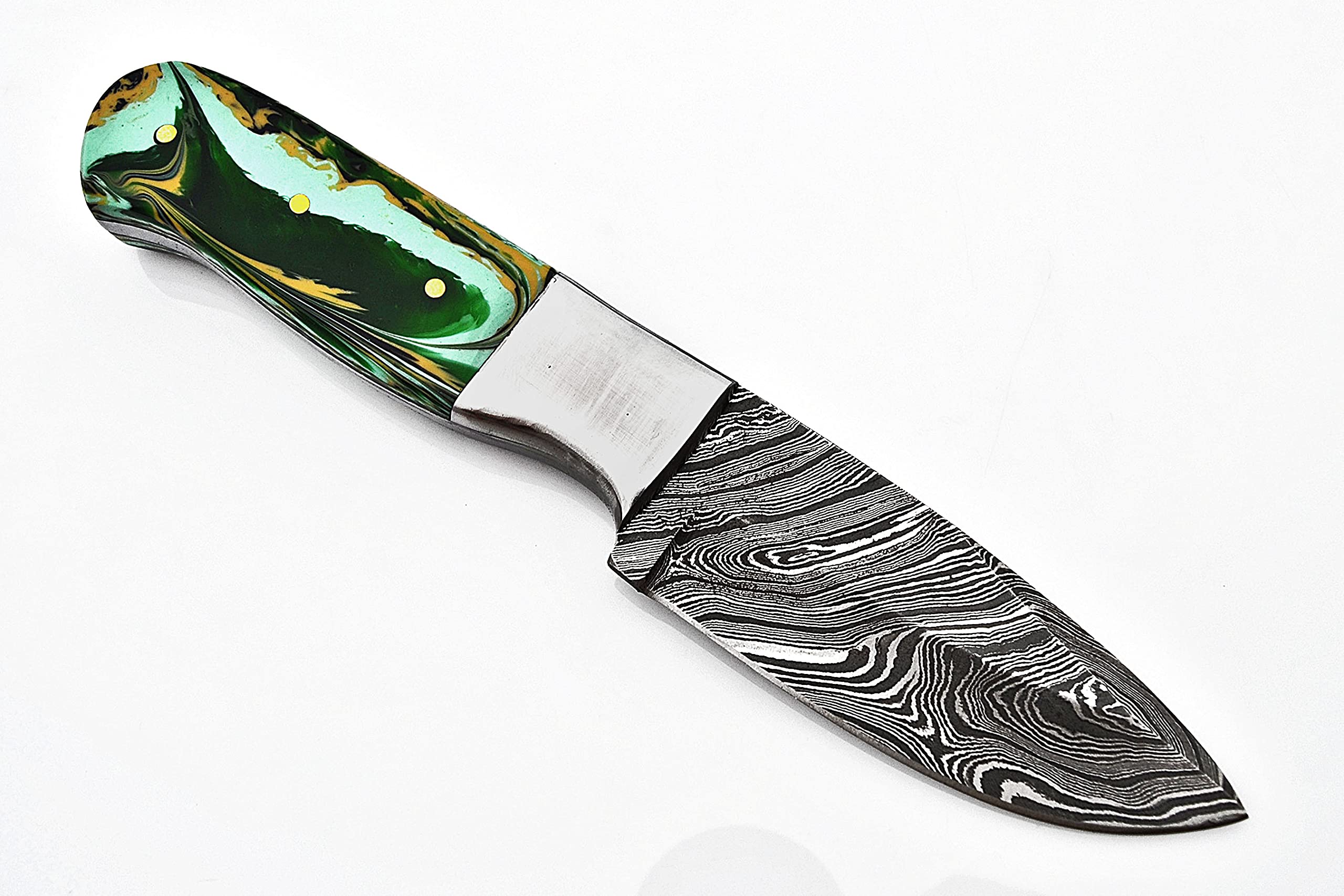 Smart & Sharp Custom Handmade Damascus Steel Hunting Knife/Skinning Knife AA-17227, 17228, 17229, 17230, 17231 and 17232 (Olive, Yellow and Sky Blue Resin)