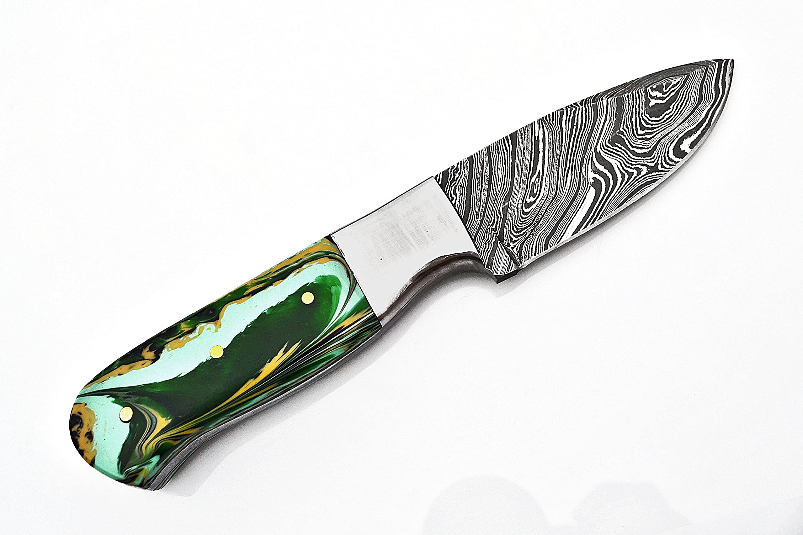 Smart & Sharp Custom Handmade Damascus Steel Hunting Knife/Skinning Knife AA-17227, 17228, 17229, 17230, 17231 and 17232 (Olive, Yellow and Sky Blue Resin)