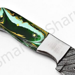 Smart & Sharp Custom Handmade Damascus Steel Hunting Knife/Skinning Knife AA-17227, 17228, 17229, 17230, 17231 and 17232 (Olive, Yellow and Sky Blue Resin)