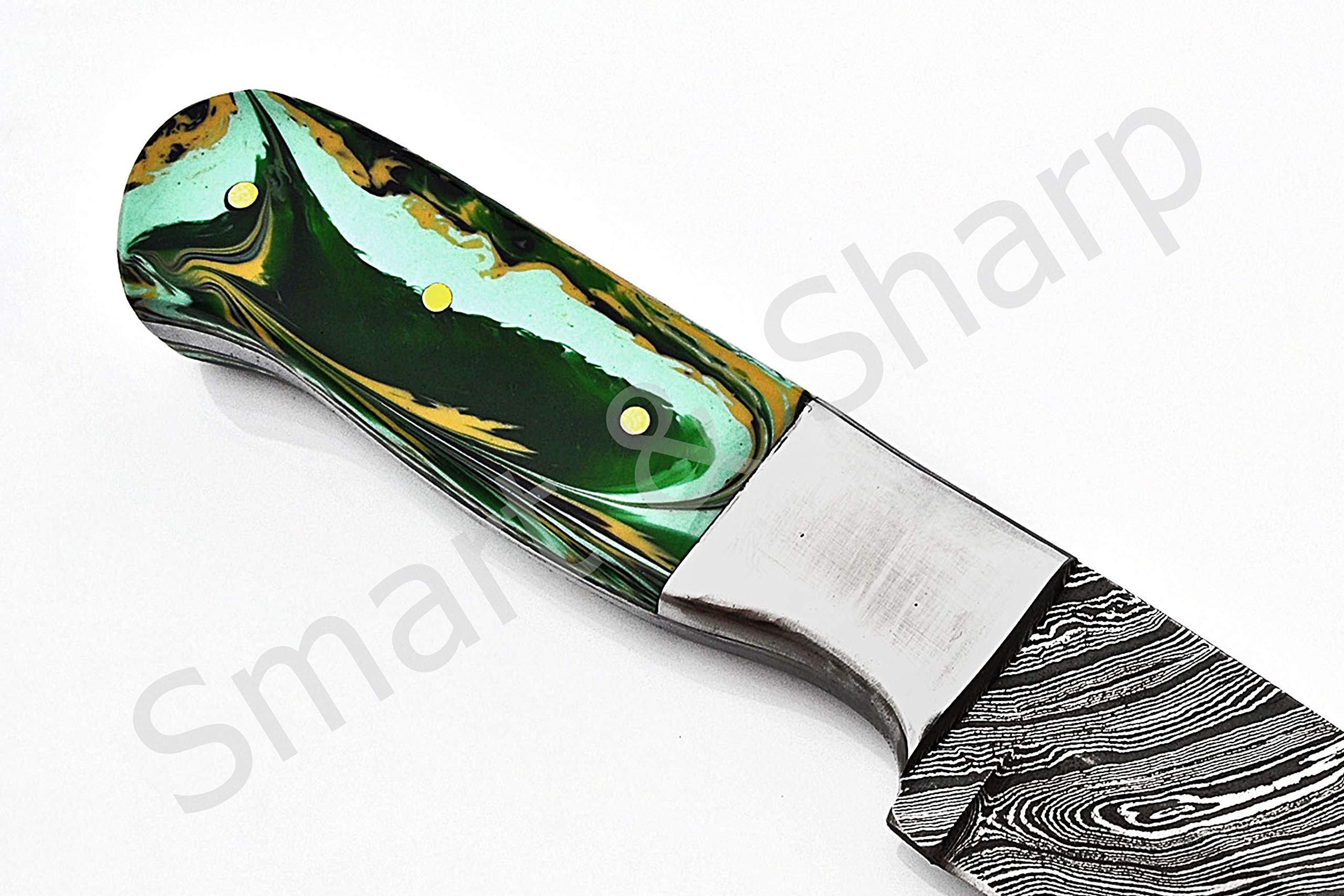 Smart & Sharp Custom Handmade Damascus Steel Hunting Knife/Skinning Knife AA-17227, 17228, 17229, 17230, 17231 and 17232 (Olive, Yellow and Sky Blue Resin)