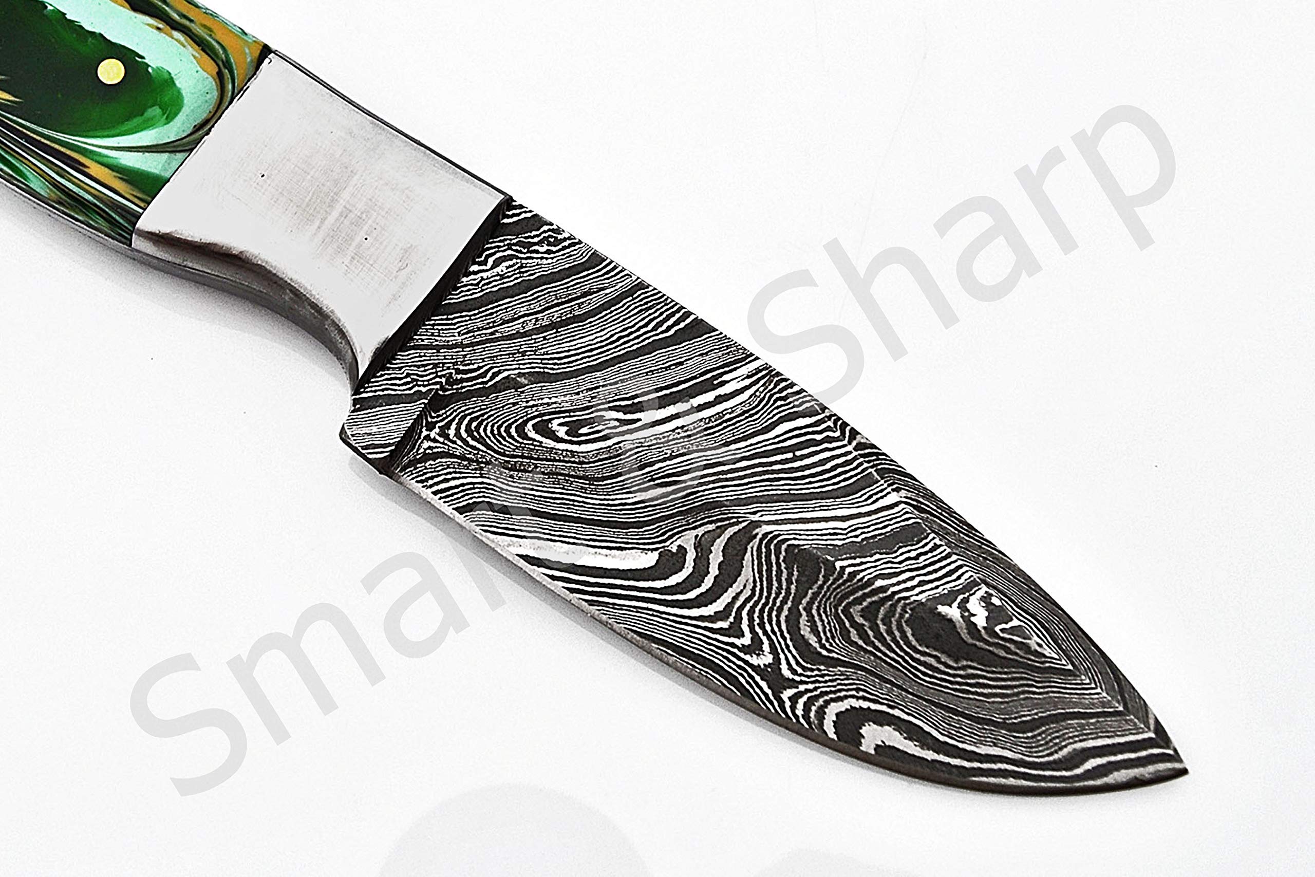 Smart & Sharp Custom Handmade Damascus Steel Hunting Knife/Skinning Knife AA-17227, 17228, 17229, 17230, 17231 and 17232 (Olive, Yellow and Sky Blue Resin)