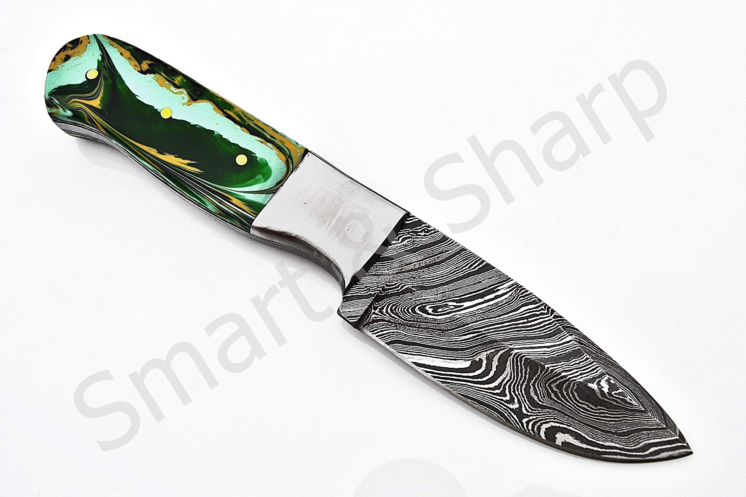 Smart & Sharp Custom Handmade Damascus Steel Hunting Knife/Skinning Knife AA-17227, 17228, 17229, 17230, 17231 and 17232 (Olive, Yellow and Sky Blue Resin)