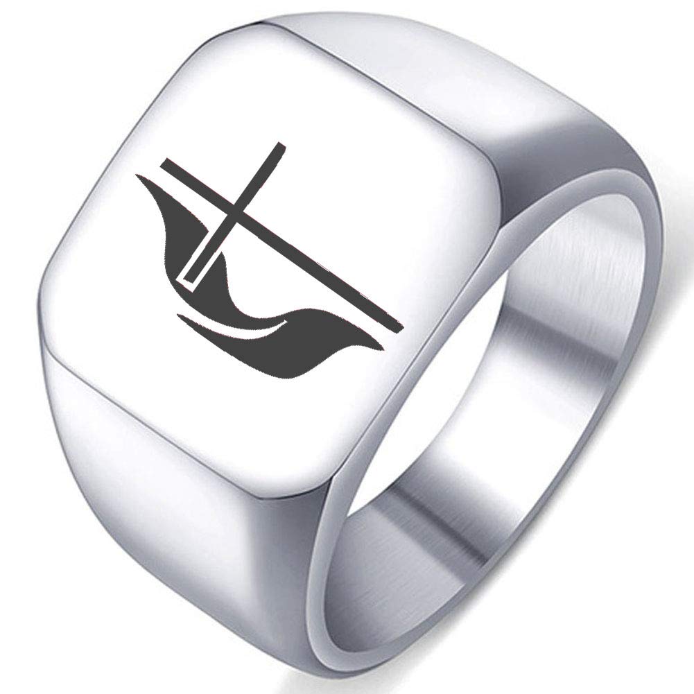 Cross United Methodist UMC and Flame Womens Stainless Steel Ring