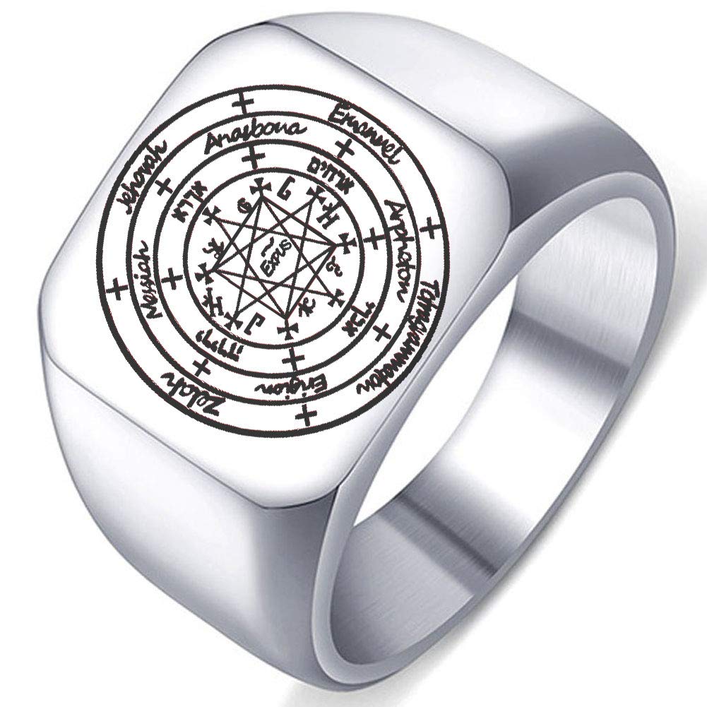 Solomon The Grand Pentacle of Rabbi Seal Sigil Womens Stainless Steel Ring