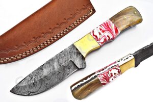 smart & sharp custom handmade damascus steel hunting knife/skinning knife aa-17236, 17237, 17238, 17239, 17240, 17241 and 17242 (red & white resin)