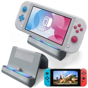 tne - switch lite charger stand | mini charging display dock station holder accessories with usb type c port for nintendo switch/switch lite 2019 portable gaming system (gray/grey)