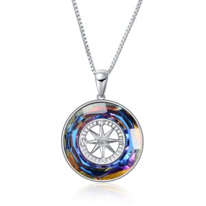 aoboco compass necklace sterling silver circle pendant necklace with color-changed crystal, graduation jewelry gift for women