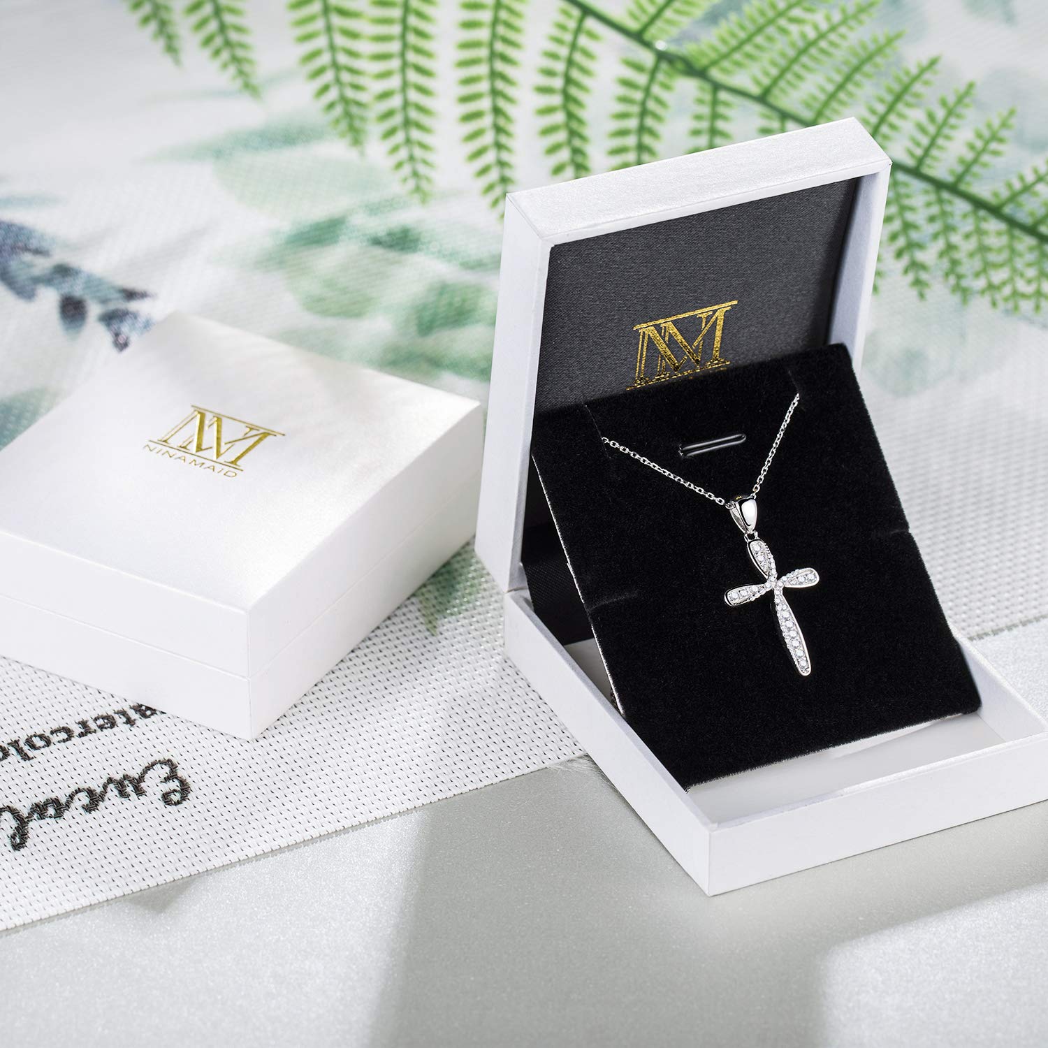 NINAMAID 925 Sterling Silver Cross Necklace for Women Mothers Day Gifts Silver Cross Necklaces Womens Jewelry Gifts for Women Mom Her